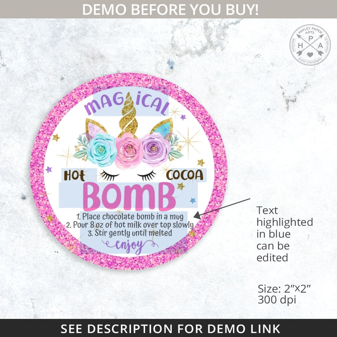 Unicorn Hot Chocolate Bomb Tag or Sticker. Printable Magical | Etsy