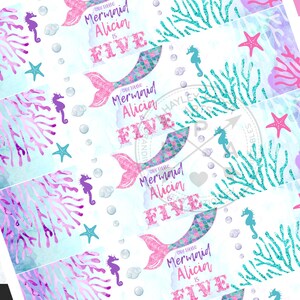 Mermaid Tail Water Bottle Label Birthday Celebration Purple Pink ...