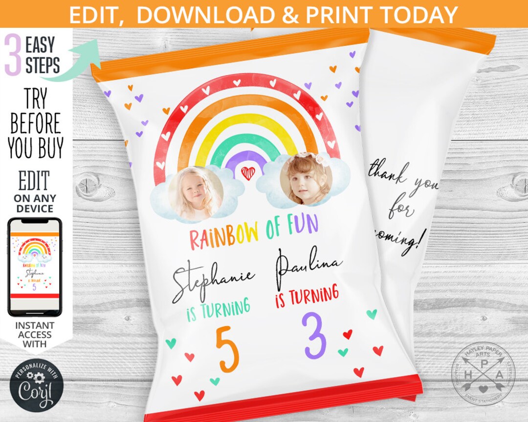 Rainbow Joint Party Sisters Girls Chips Bag Label, Bright Colors Funny ...