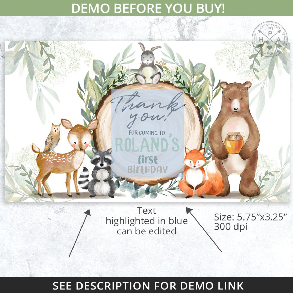 Woodland Animals Greenery Birthday Gable Gift Box Labels and Tags ...