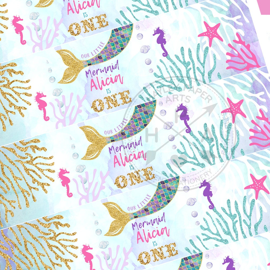 Mermaid tail water bottle label birthday celebration under the | Etsy