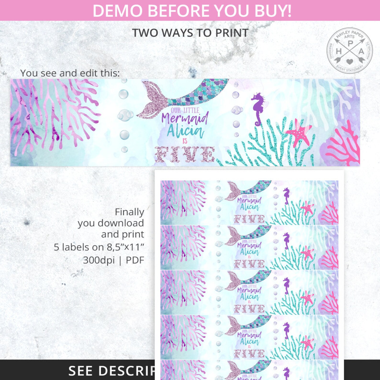 Mermaid Tail Water Bottle Label Birthday Celebration Under the - Etsy