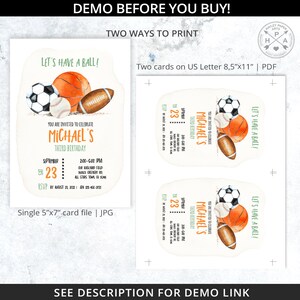 Let's Have a Ball Sports Birthday Invitation Balls All Stars Boy Party ...