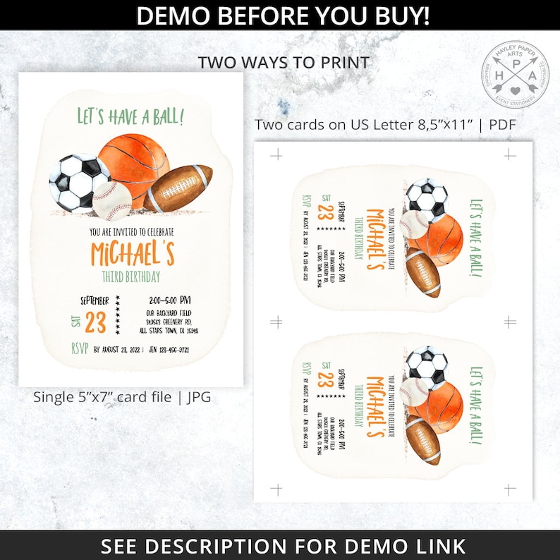 Let's Have a Ball Sports Birthday Invitation Balls All Stars Boy Party ...