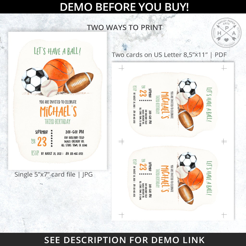 Let's Have a Ball Sports Birthday Invitation Balls All - Etsy