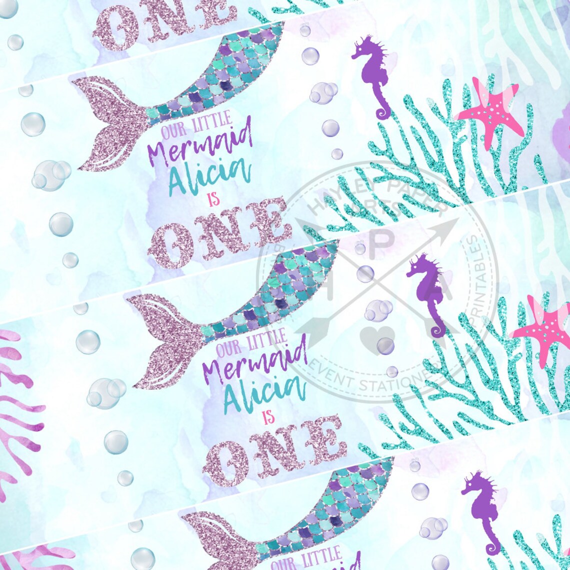 Mermaid Tail Water Bottle Label Birthday Celebration Under the Sea ...