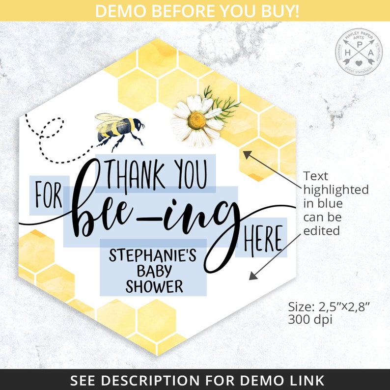 Bee Favor Thank You Polygon Honey Bee-ing Comb Party Gift Tag. - Etsy
