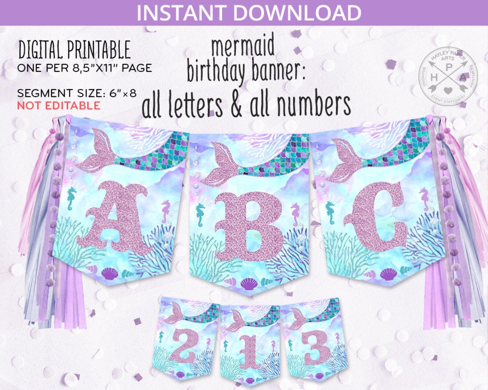 Mermaid Full Alphabet Banner ABC Under the Sea Lilac Glitter - Etsy
