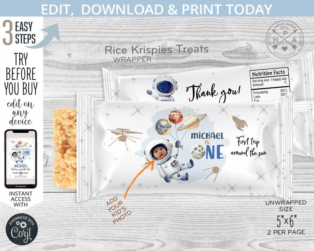 Outer Space Rice Krispies Astronaut Galaxy Moon Label, Favors, Krispy ...