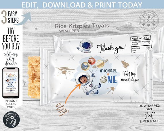 Outer Space Rice Krispies Astronaut Galaxy Moon Label Favors | Etsy