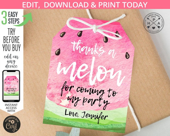 EDITABLE Watermelon Favor Tag One in a Melon Tags First Girl - Etsy
