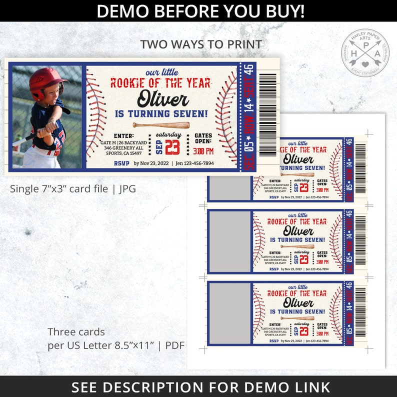 Baseball Ticket Invitation Birthday Any Age Navy Blue Red Boy - Etsy