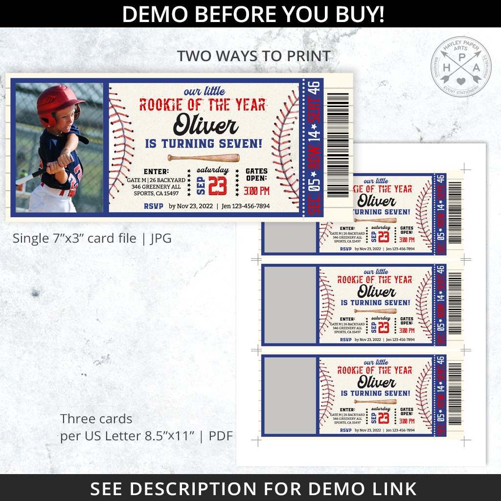 Baseball Ticket Invitation Birthday Any Age Navy Blue Red Boy - Etsy