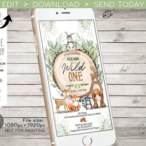 Woodland Wild One Electronic Invitation Forest Wild Animals Birthday ...