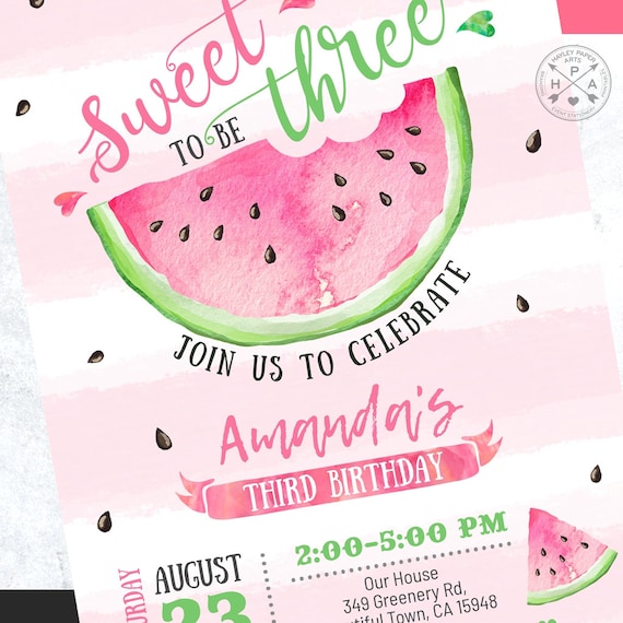 Sweet One Watermelon Birthday Invitation Personalized Watermelon ...