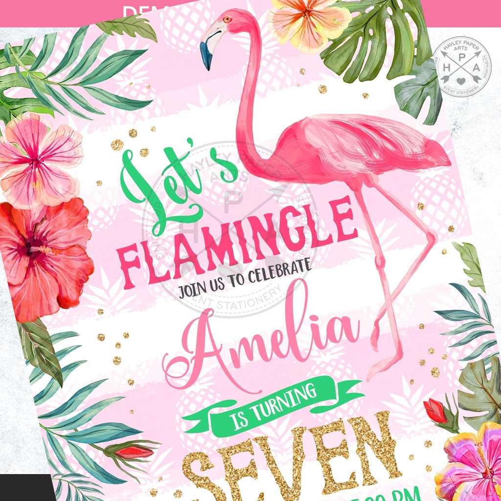 Let's Flamingle Birthday Invitation Flamingo Tropical | Etsy