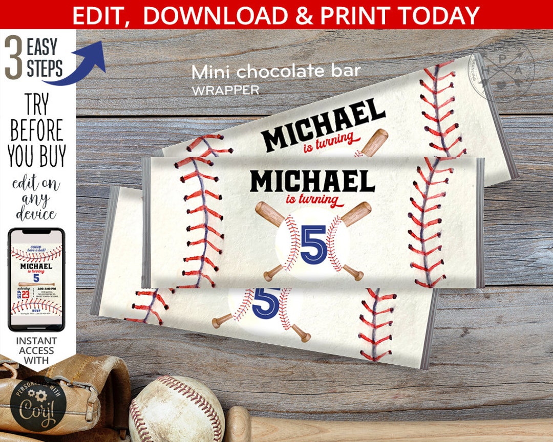 Baseball Chocolate Mini Bar Wrapper Treats Sports Label, Any Age ...