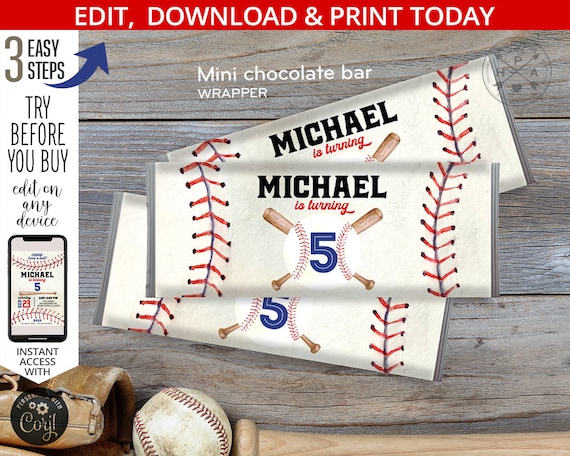 Baseball Chocolate Mini Bar Wrapper Treats Sports Label Any - Etsy