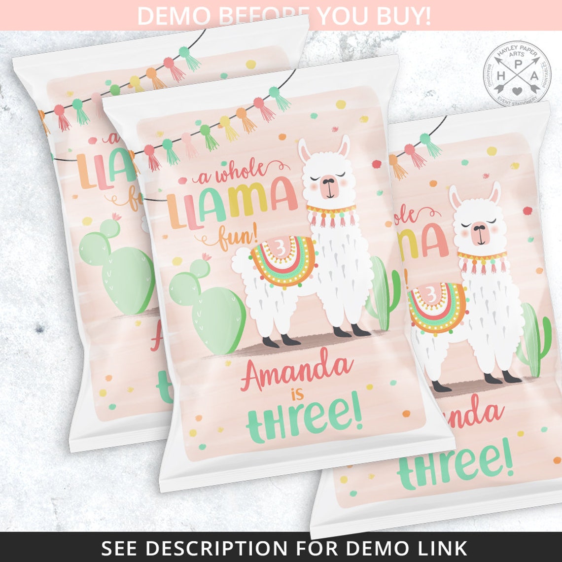 Llama Fun Chip Bag, Snacks Treat Bags, Chips Pouch, Wrapper, Cactus ...