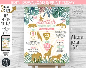 EDITABLE Jungle Welcome Poster Sign 1st First Birthday. Safari | Etsy