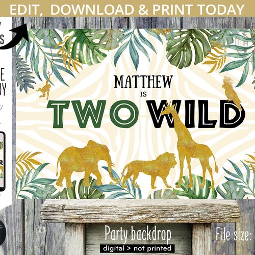 Editable Party Animals Two Wild Backdrop Banner Safari Animals - Etsy