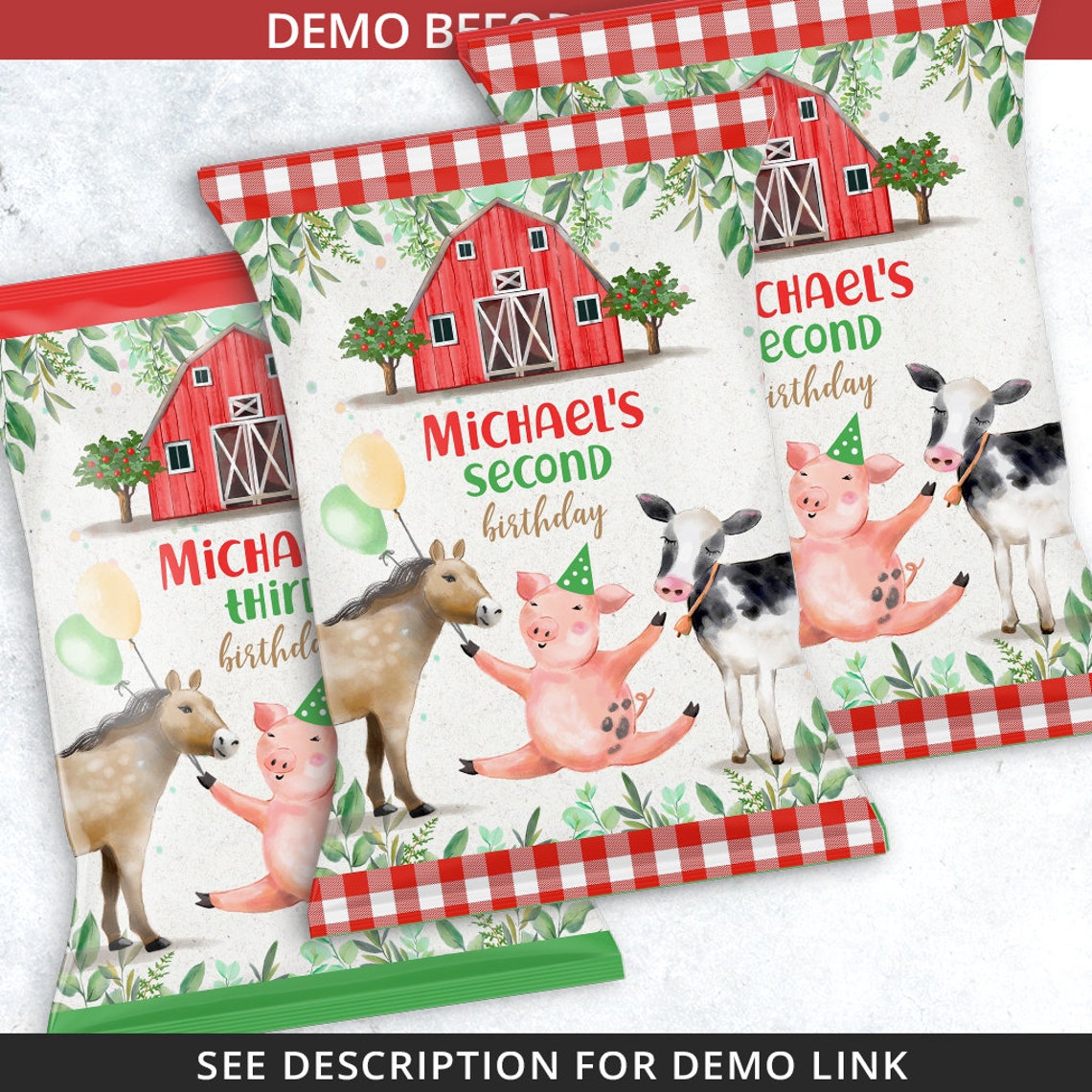 Farm Chips Bag, Animals Snacks Treat Bags, Red Barn, Chip Pouch ...