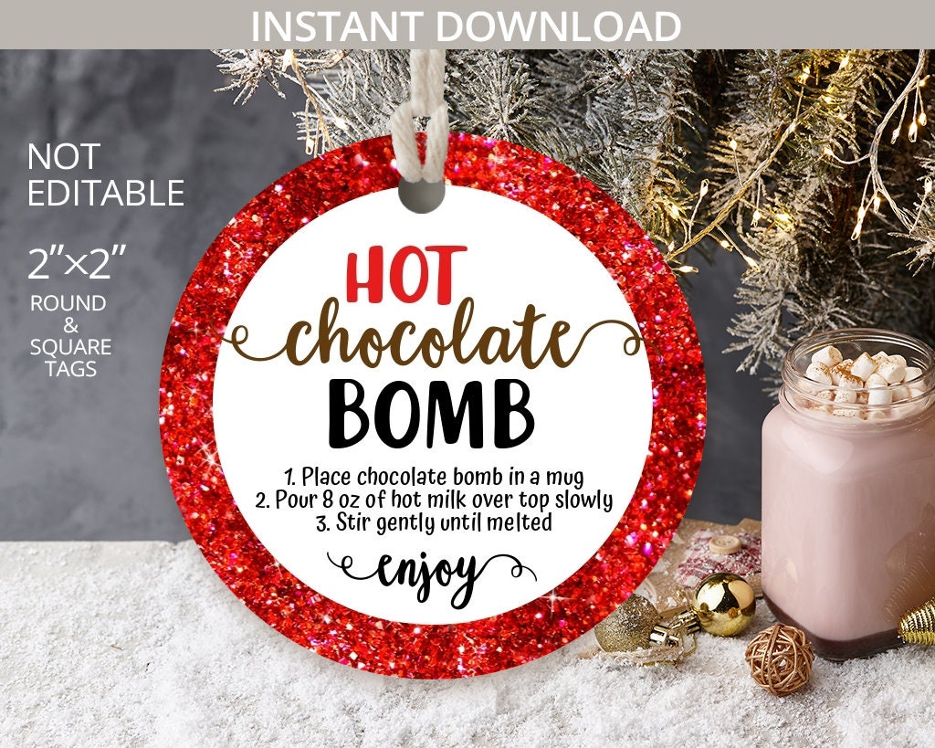 Hot Chocolate Bomb Tag or Sticker. Printable Cocoa Christmas Favor Tags ...