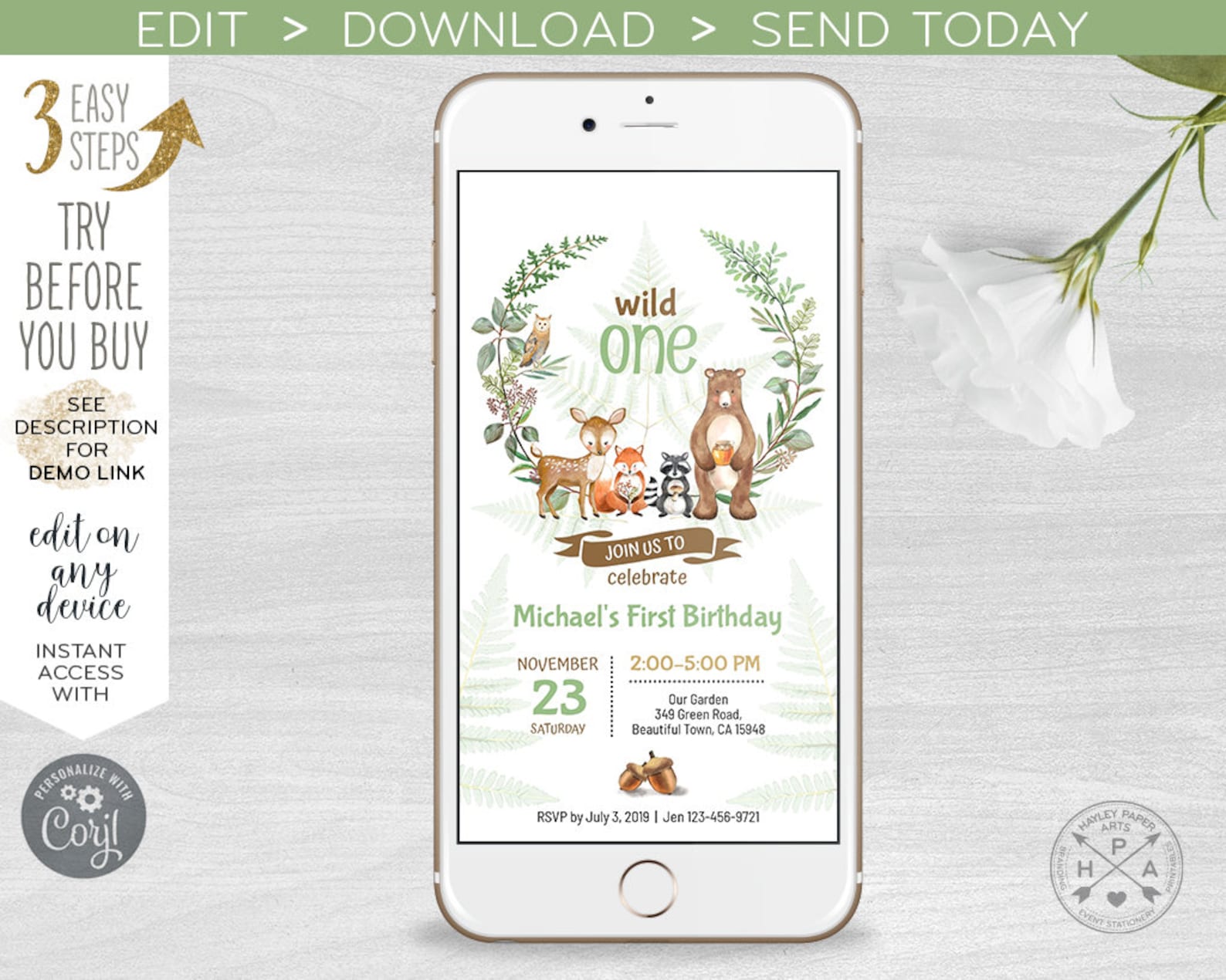 Woodland Wild One Electronic Invitation Forest Animals - Etsy