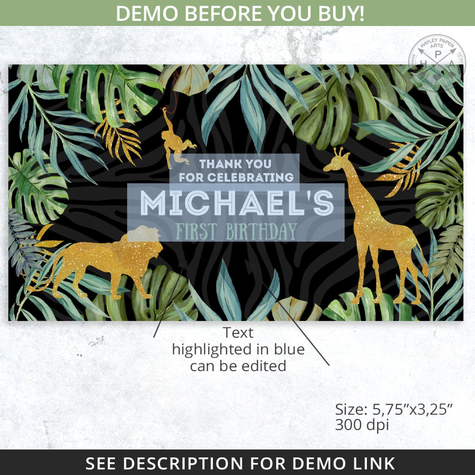 EDITABLE Jungle Gift Box Labels, Guest Name Tags. Handle Favor Takeway ...