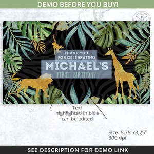 EDITABLE Jungle Gift Box Labels, Guest Name Tags. Handle Favor Takeway ...