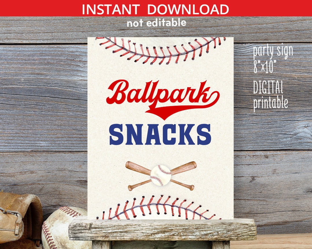 Baseball Ballpark Snacks Stand Birthday Table Sign 8x10 Printable ...