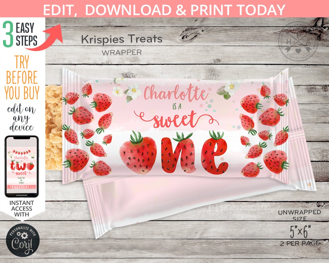 Strawberry Rice Krispies Treats Labels Berry ONE Wrapper 1st First ...