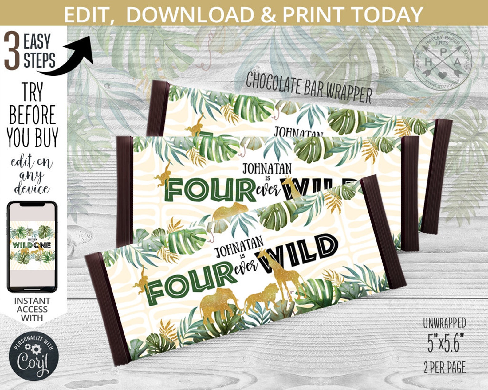 Jungle Animals Chocolate Bar Candy Wrapper Safari Birthday | Etsy