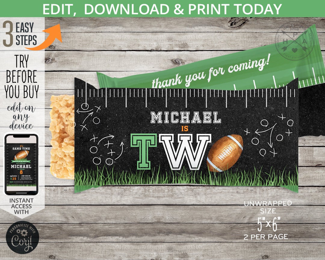 Football Rice Krispies Treats Sports Wrapper Label TWO - Etsy
