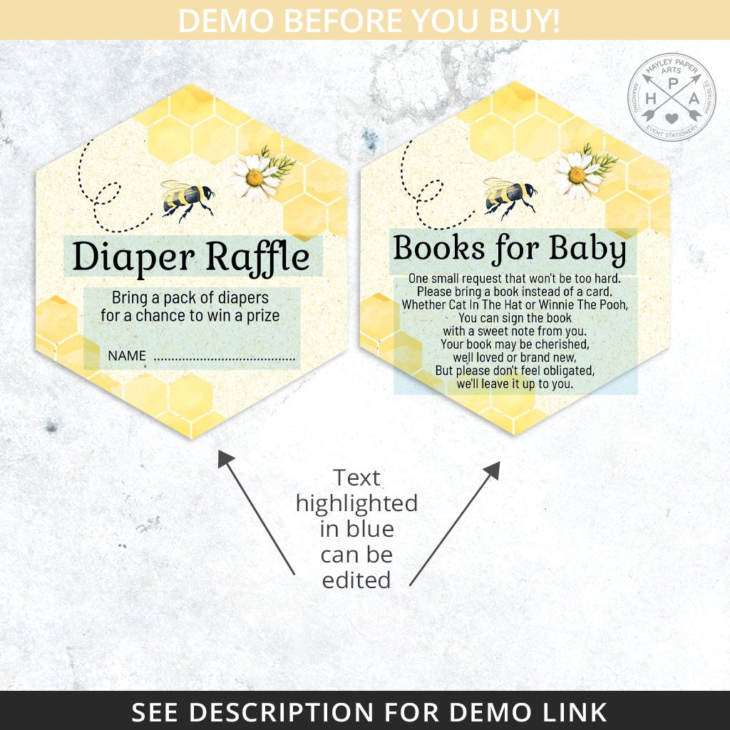 BUNDLE Bee Invitation Party Pack, Welcome Sign, Raffle Cards, Bottle ...