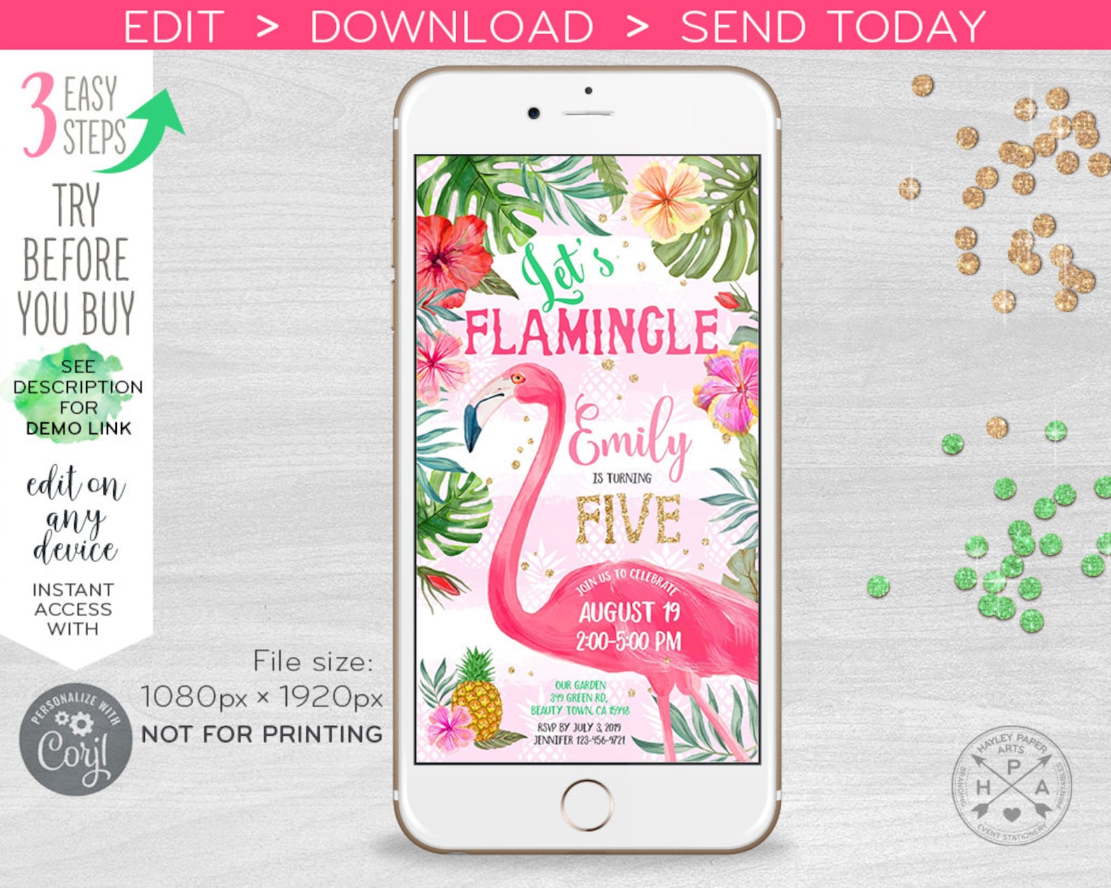 Let's Flamingle Electronic Birthday Flamingo Invitation Any Age ...
