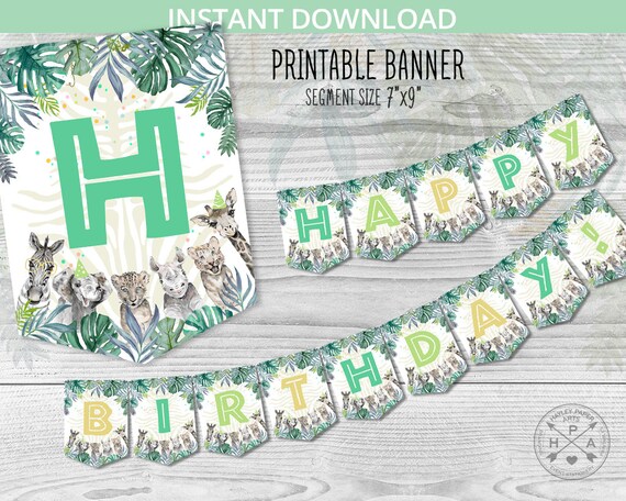 Safari Happy Birthday Banner Printable Jungle Party Animals | Etsy