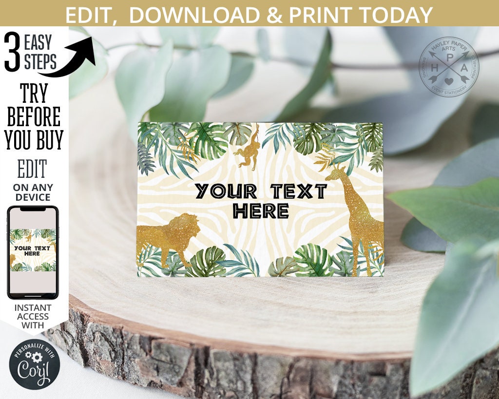 Jungle food labels safari animals wild one place tent cards | Etsy