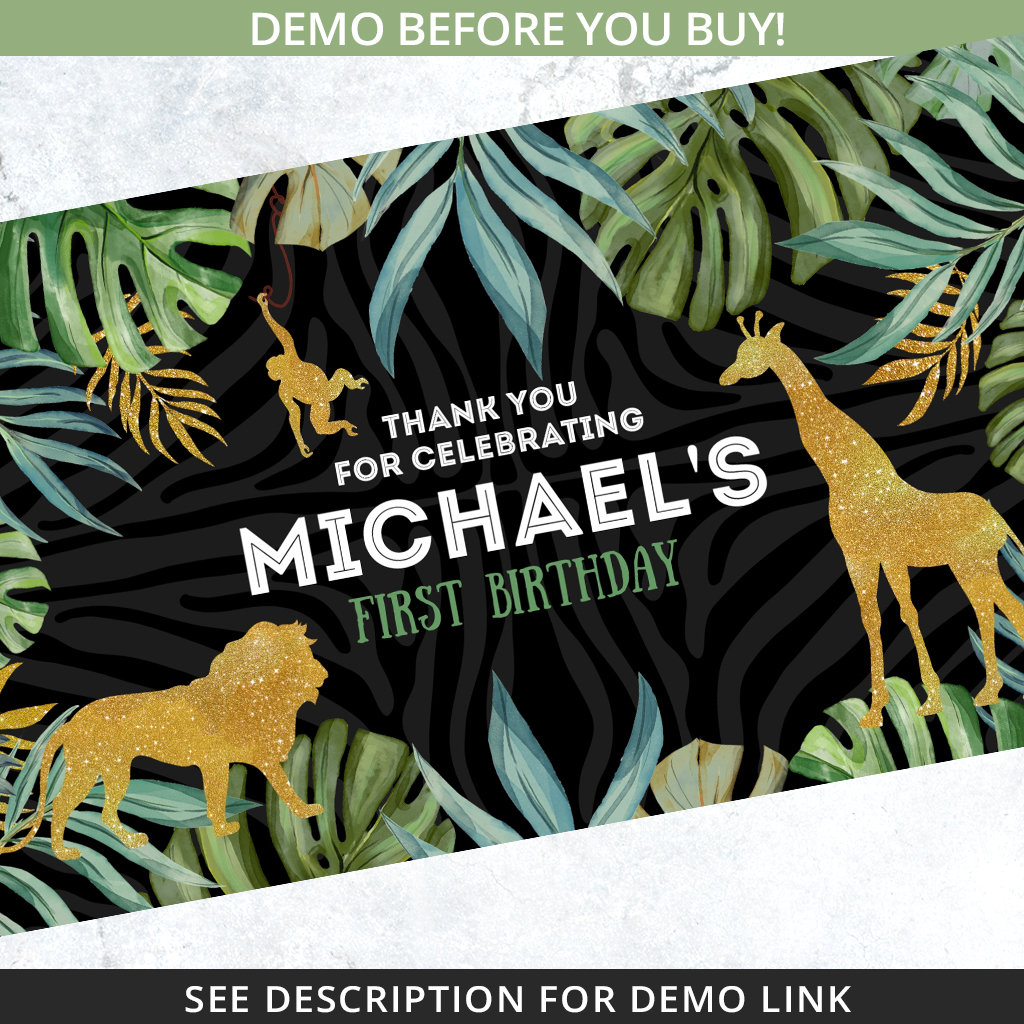 EDITABLE Jungle Gift Box Labels, Guest Name Tags. Handle Favor Takeway ...