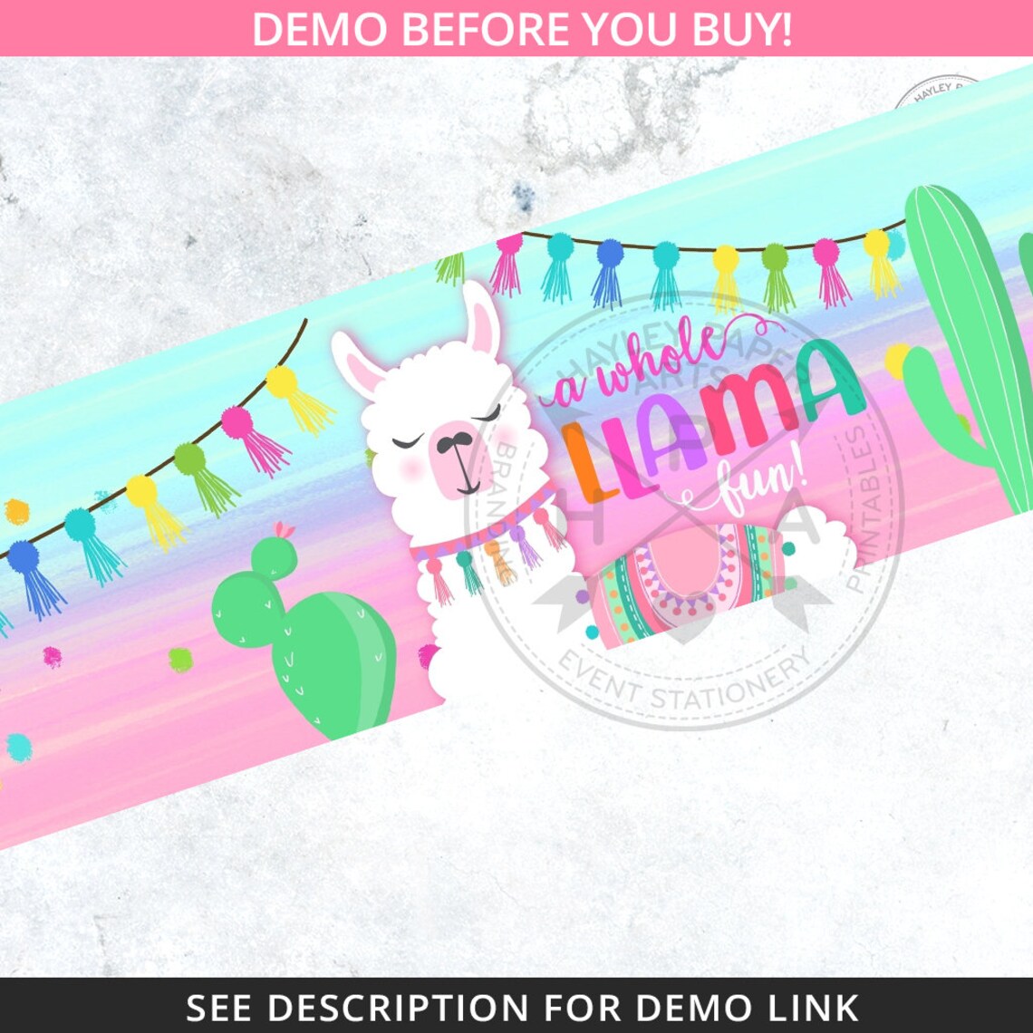 Llama Water Bottle Label Whole Llama Fun Celebration Birthday - Etsy