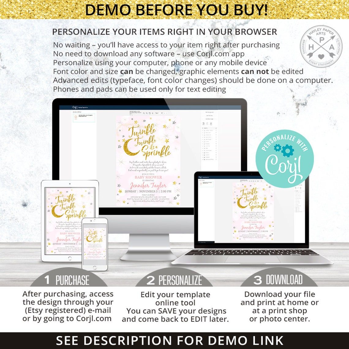 EDITABLE Twinkle It's a Sprinkle Baby Shower Poem Gold | Etsy