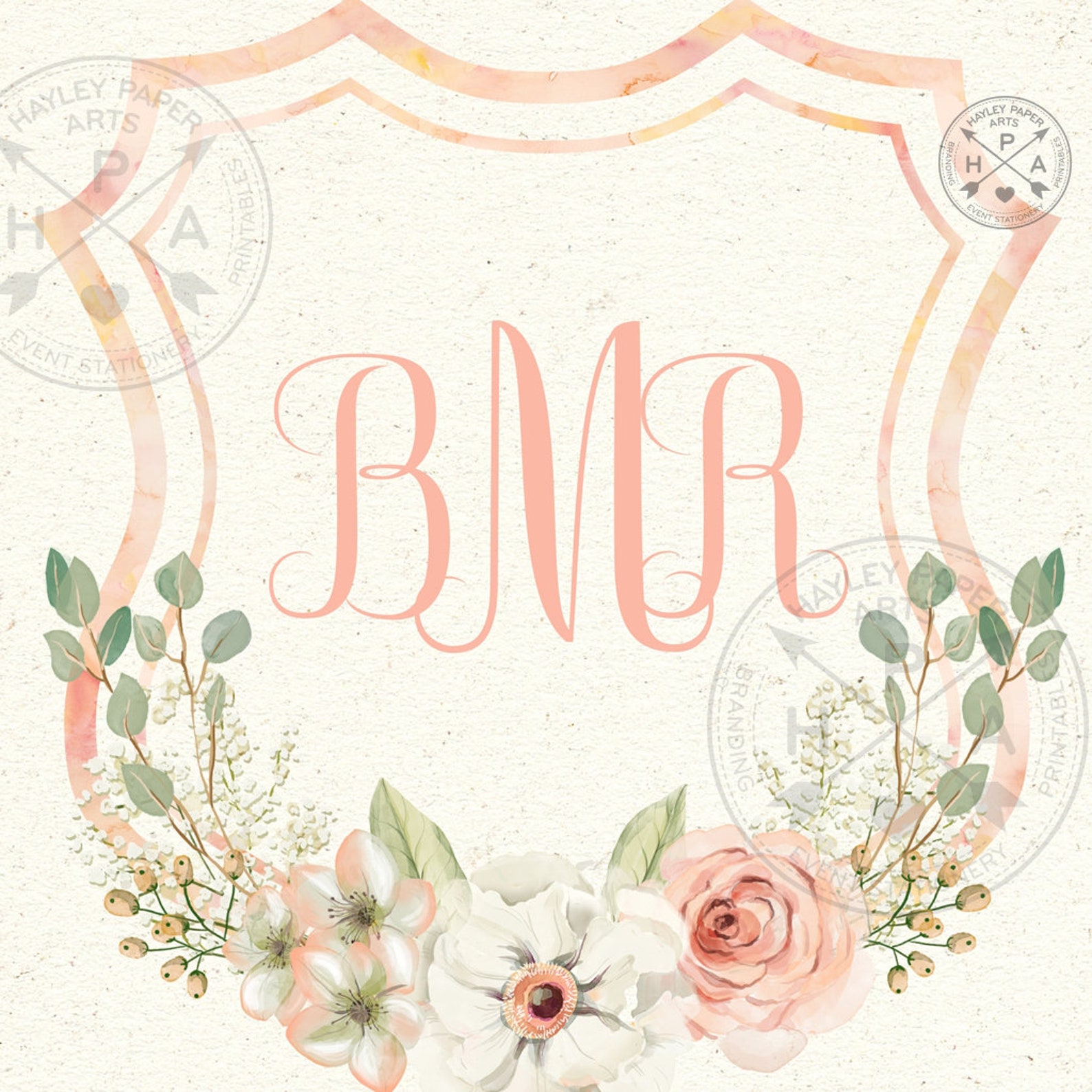 Crest Monogram Floral Nursery Baby Room Initials Heraldry - Etsy