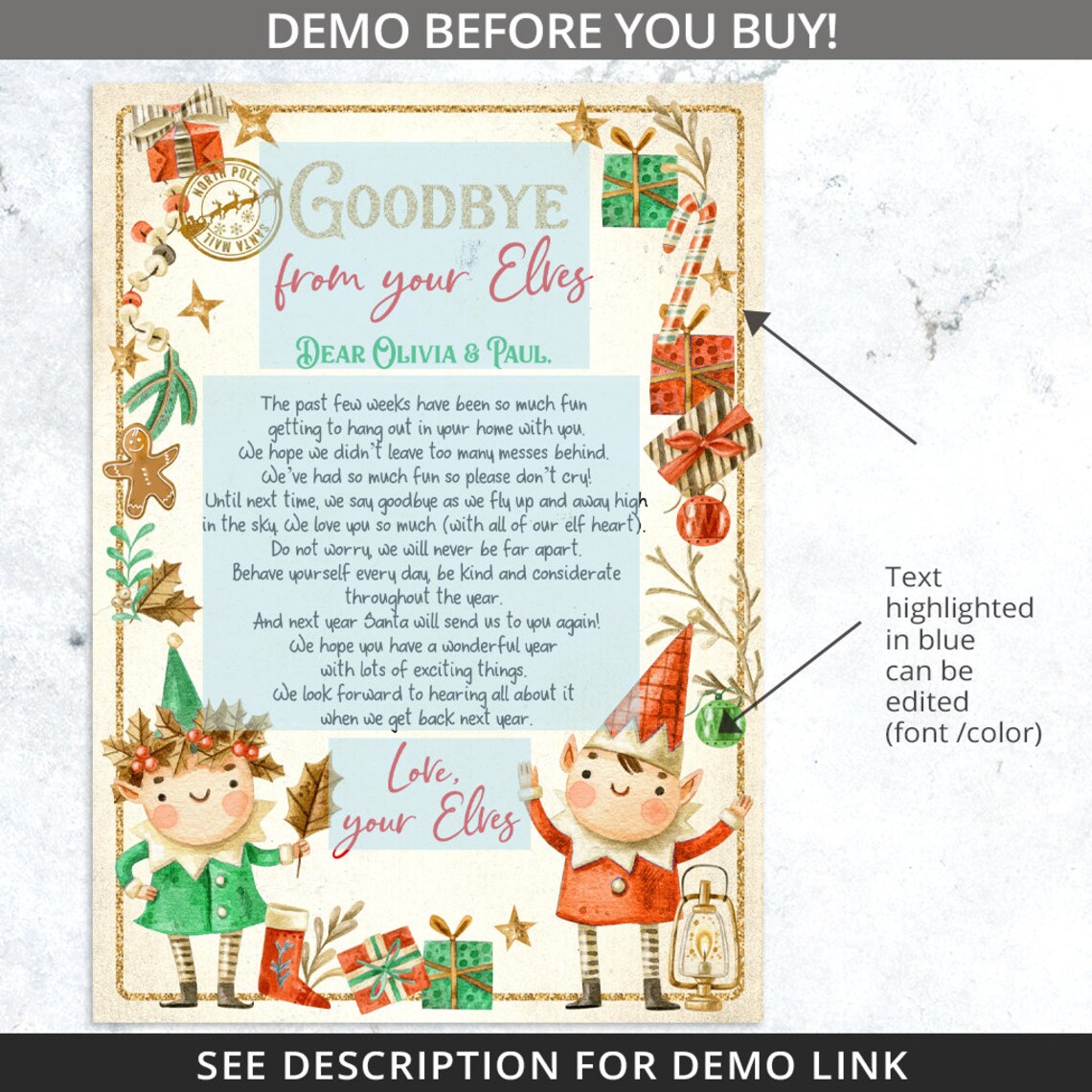 Elves Goodbye Letter. Elves Farewell Letter. Elf Christmas Card. Elf ...