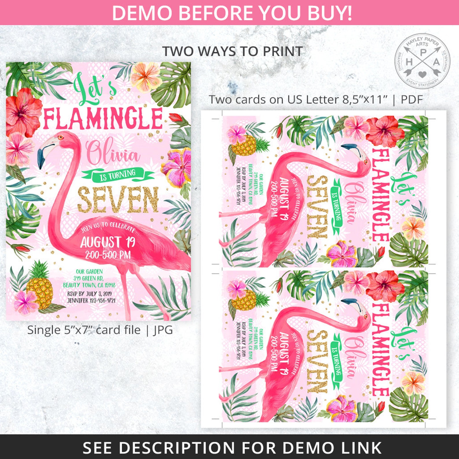 Let's Flamingle Birthday Invitation Flamingo Tropical Hibiscus Invite ...
