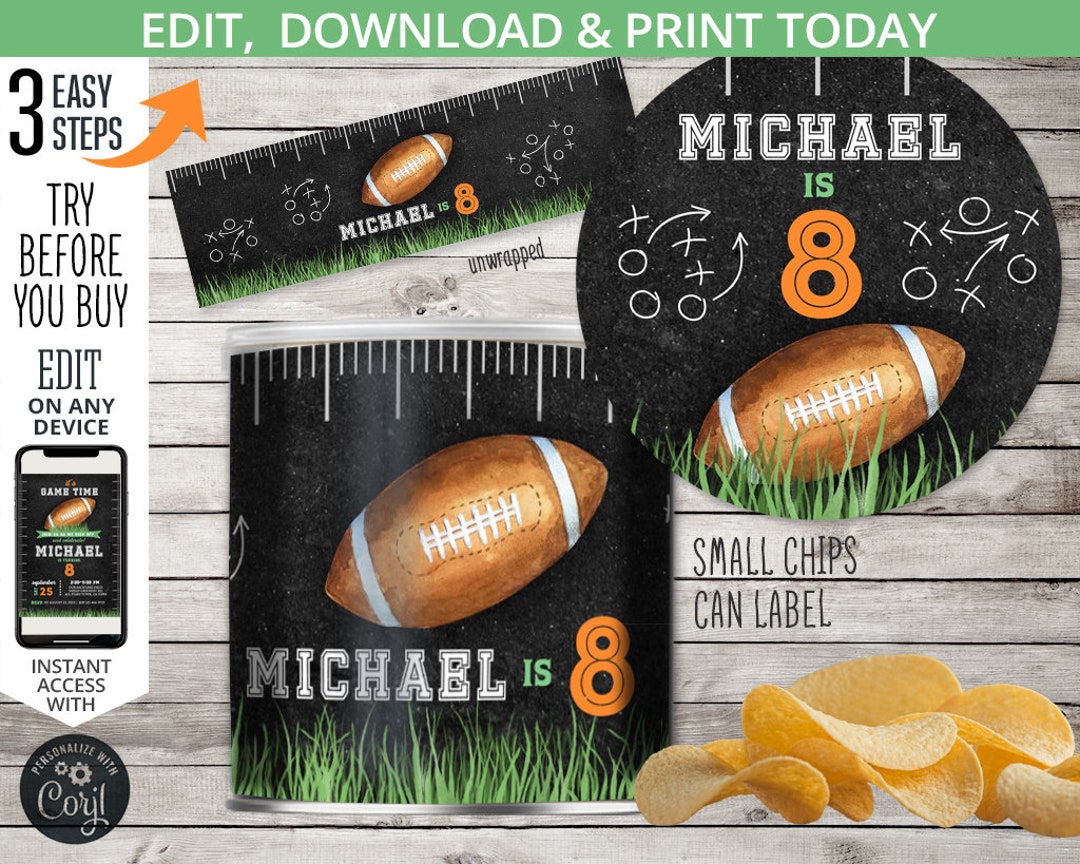Football Mini Chips Can Label Wrapper Cover Gridiron Rookie Boy Sports ...
