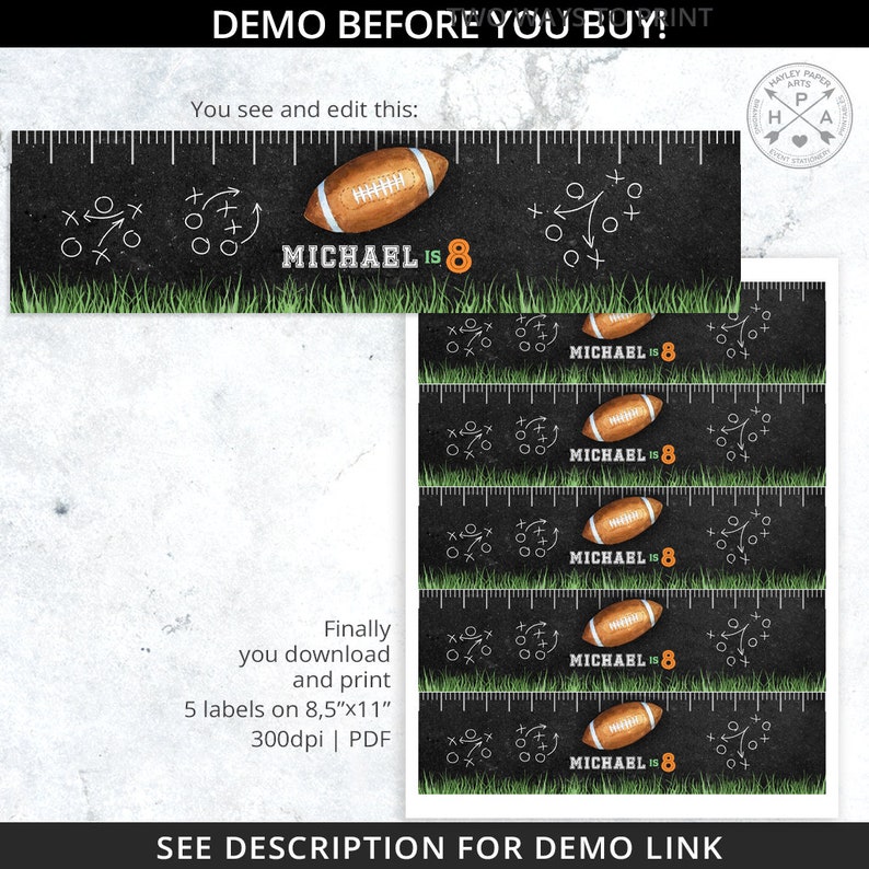 Football Birthday Water Bottle Label Sports Games Boy Party Gridiron ...