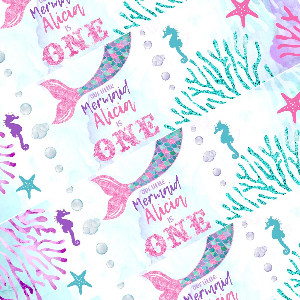 Mermaid Tail Water Bottle Label Birthday Celebration Purple - Etsy