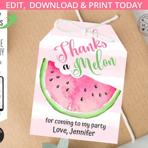 EDITABLE Watermelon Favor Gift Tag One in a Melon Tags First Girl ...