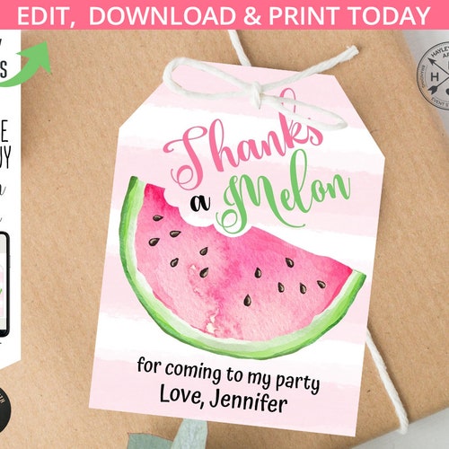 EDITABLE Watermelon Bottle Labels One in a Melon First Girl - Etsy