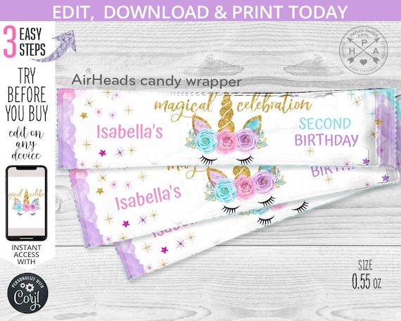Unicorn airheads candy wrapper, airheads label, any age magical ...